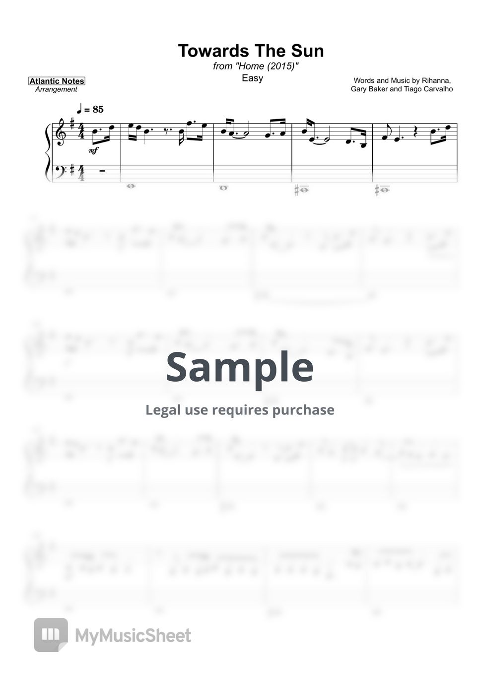 Rihanna - Towards The Sun Sheet Music by Atlantic Notes