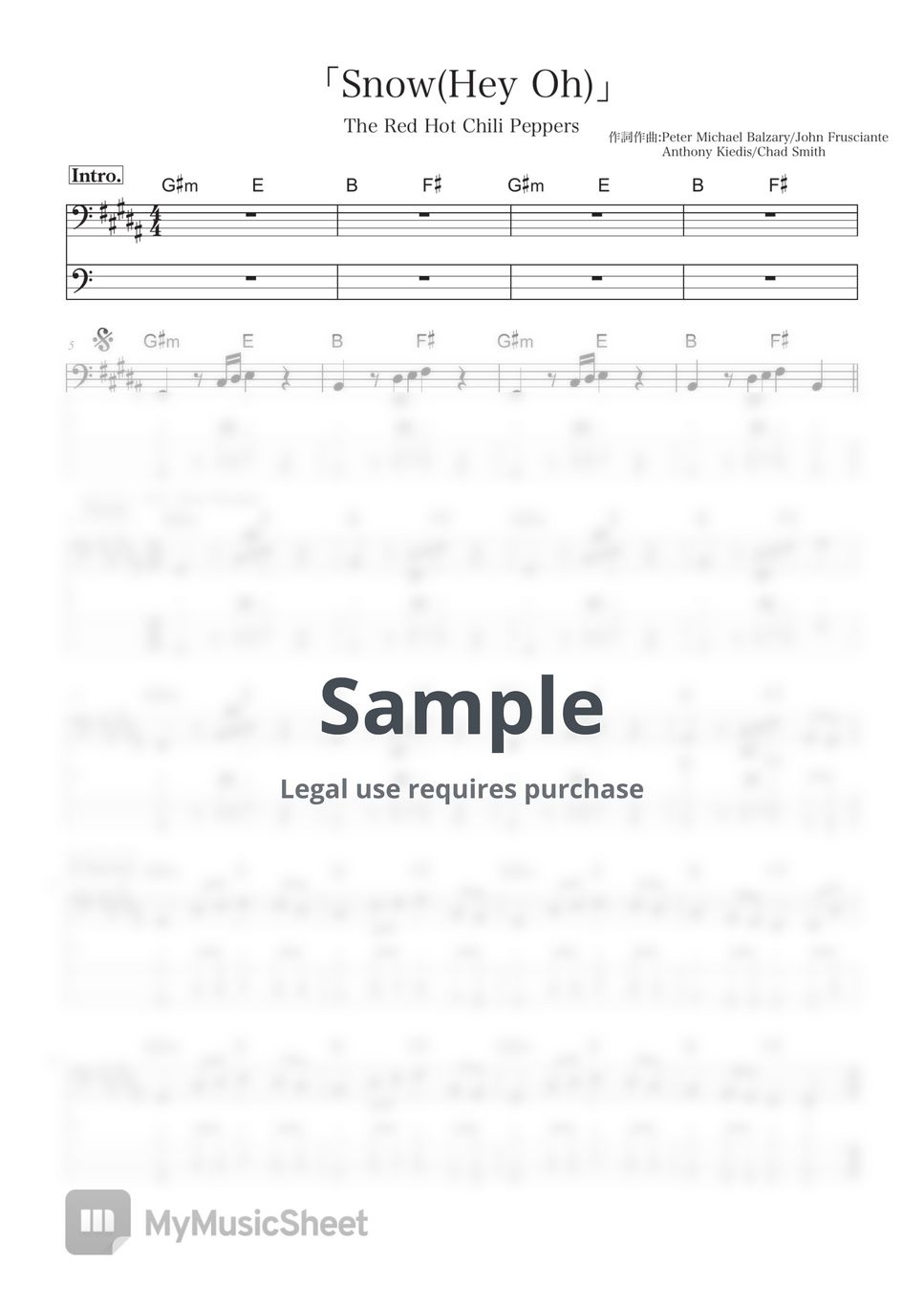 the Red Hot Chili Peppers - Snow(Hey Oh) (ベース譜/TAB譜あり) Sheets by きどりん