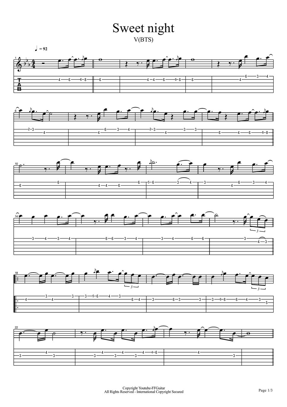 V(BTS) - Sweet night Sheets by FFGuitar