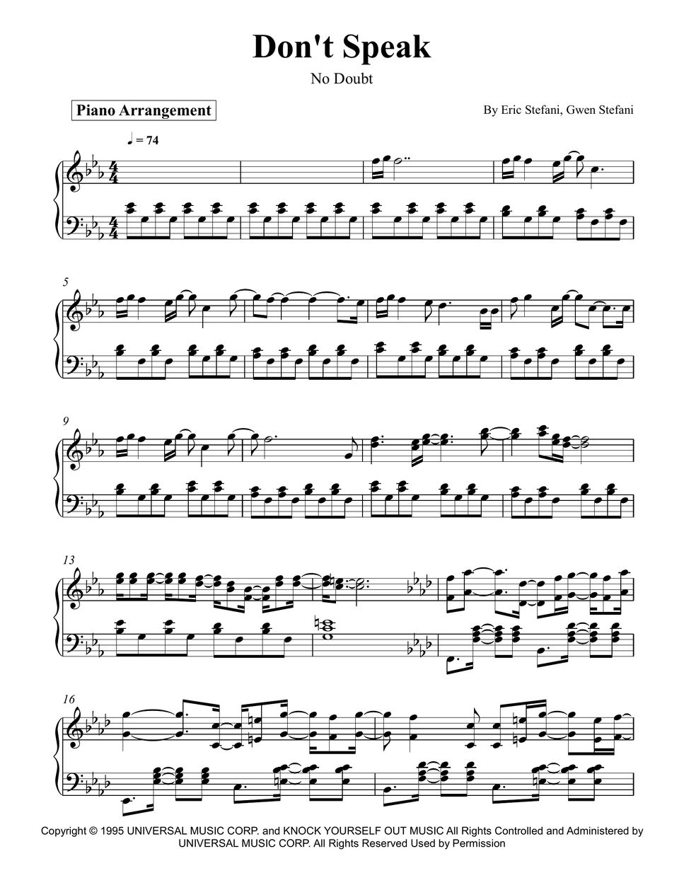 No Doubt - Don't Speak Sheets by Piano Go Life