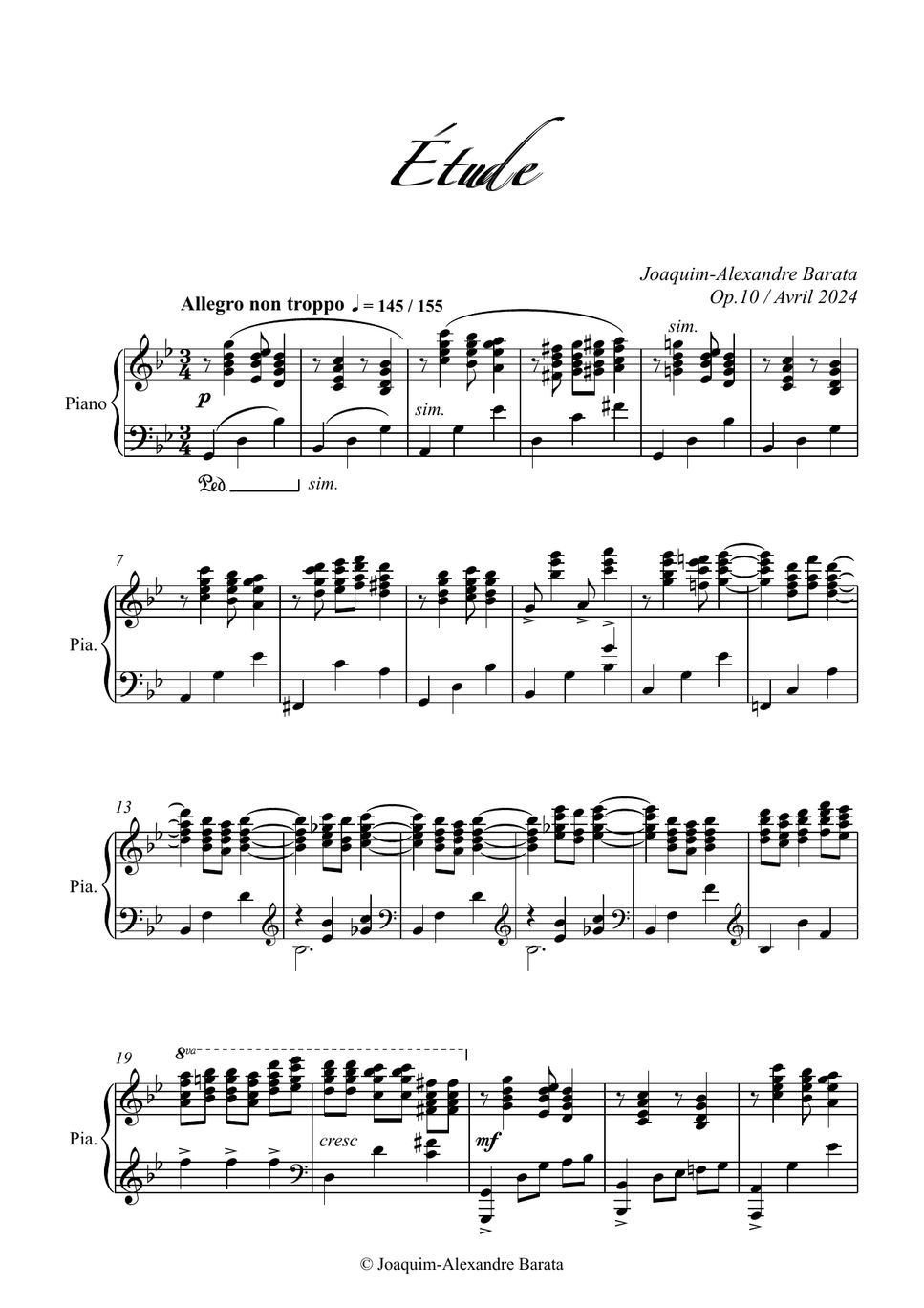 Joaquim-Alexandre Barata - Étude - Op.10 in G Minor Sheet Music by ...