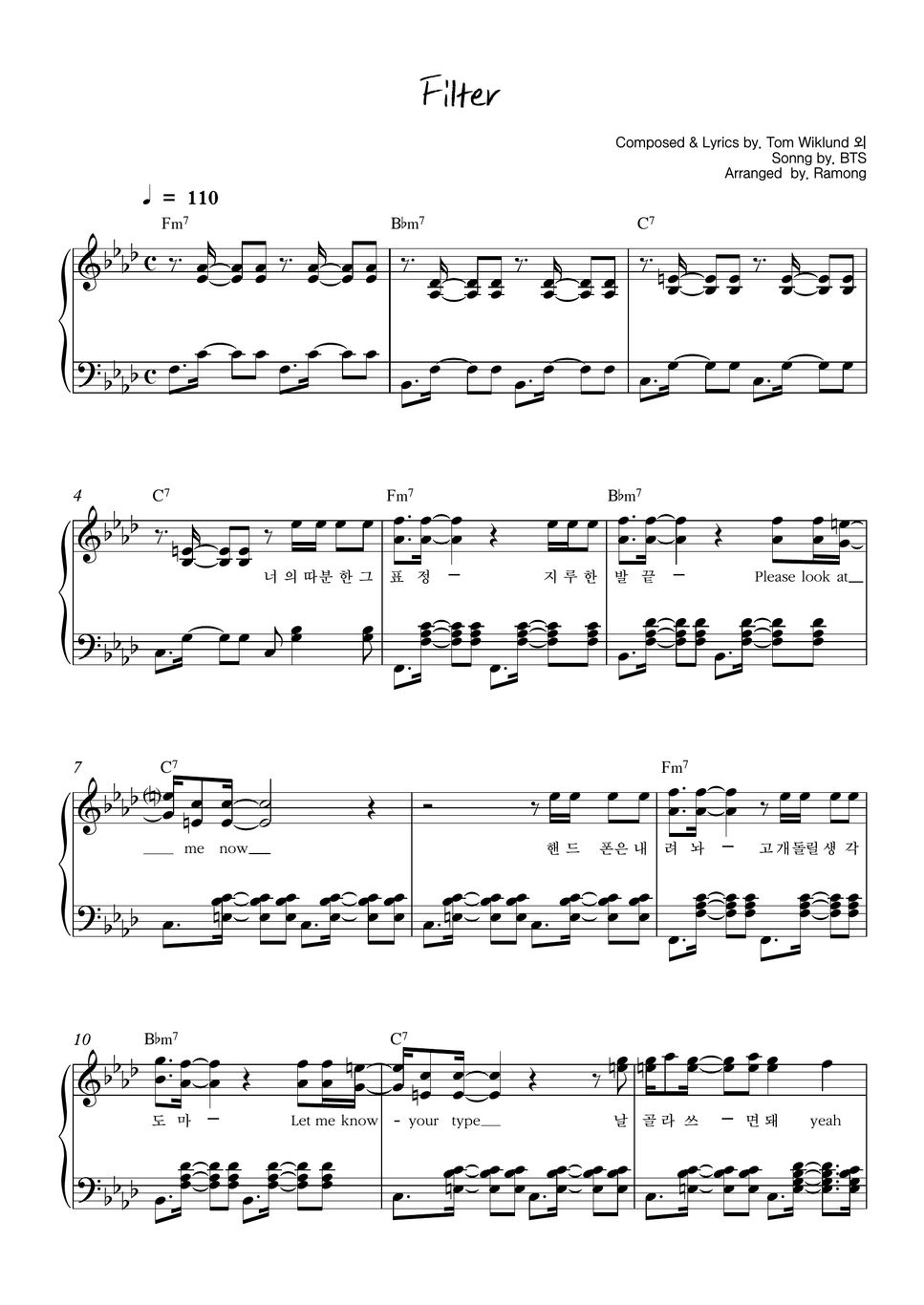 BTS - Filter Partition musicale by Ramong