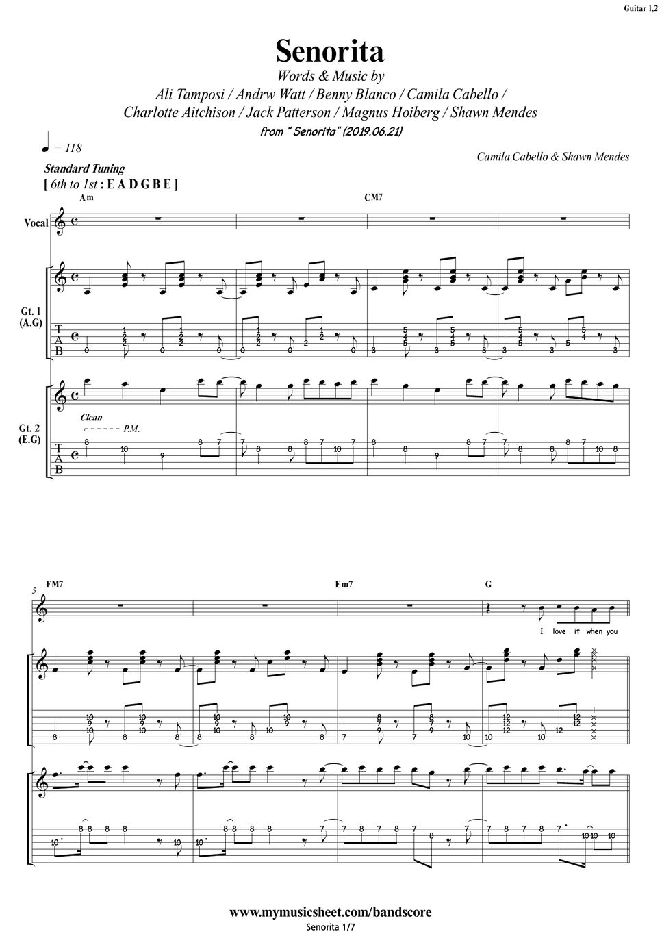 Senorita Camila Cabello And Shawn Mendes Guitar 기타 Tab