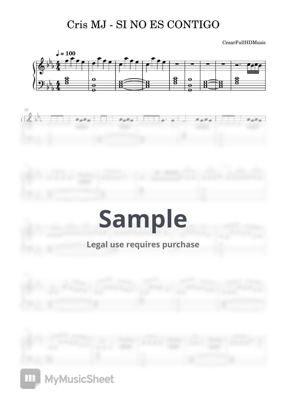 Cris MJ - SI NO ES CONTIGO Sheet Music