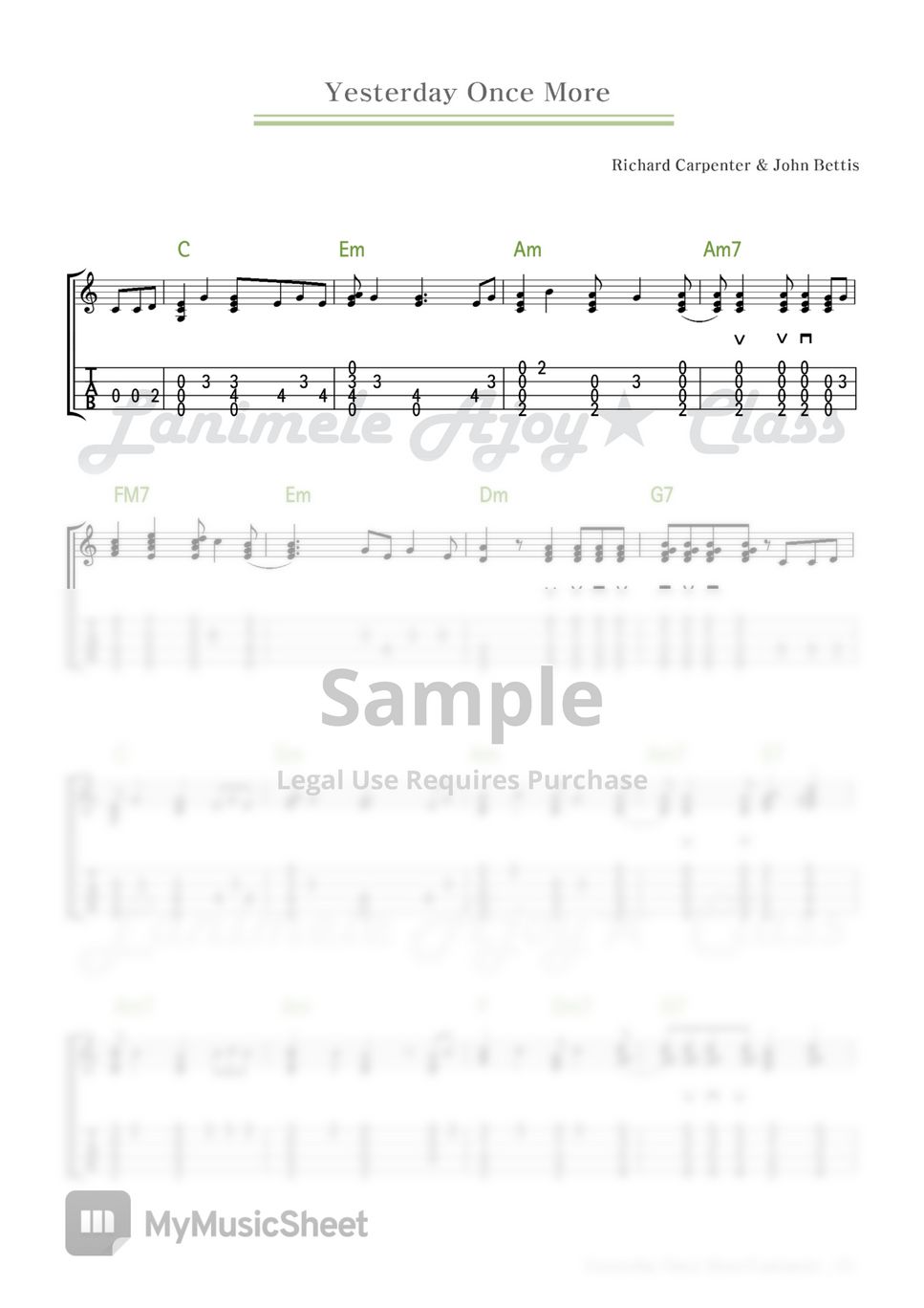 Carpenters - Yesterday Once More (Ukulele) نوتة by Ajoy★