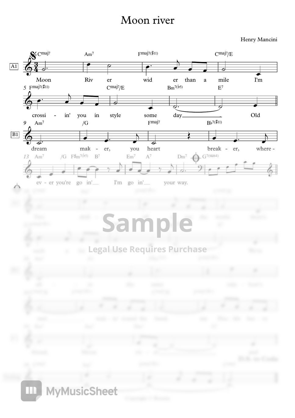 Henry Mancini - Moon River Sheets by SheetMusicOnly1page