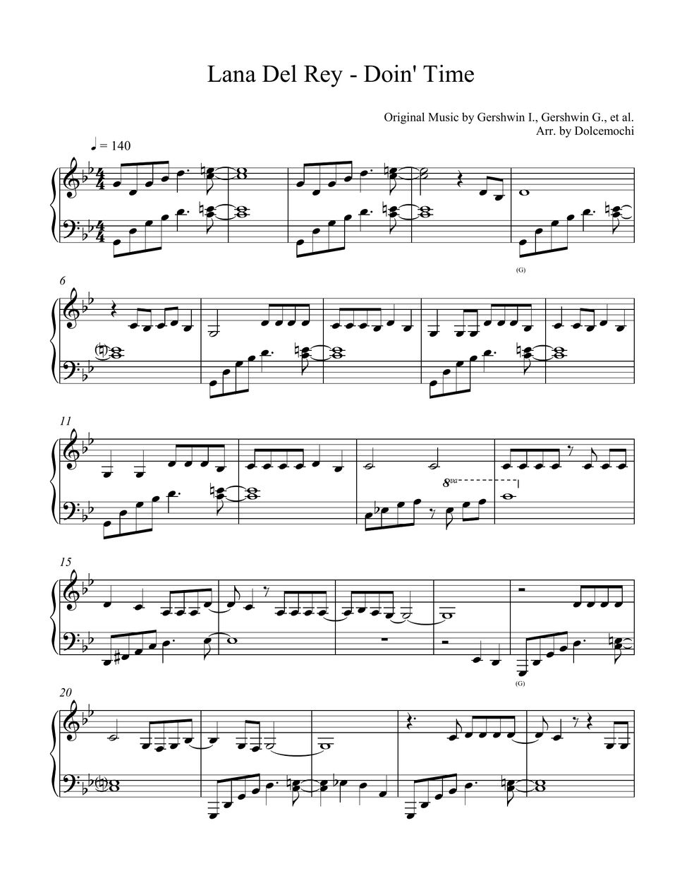 Lana Del Rey - Doin' Time (PIANO) Sheets