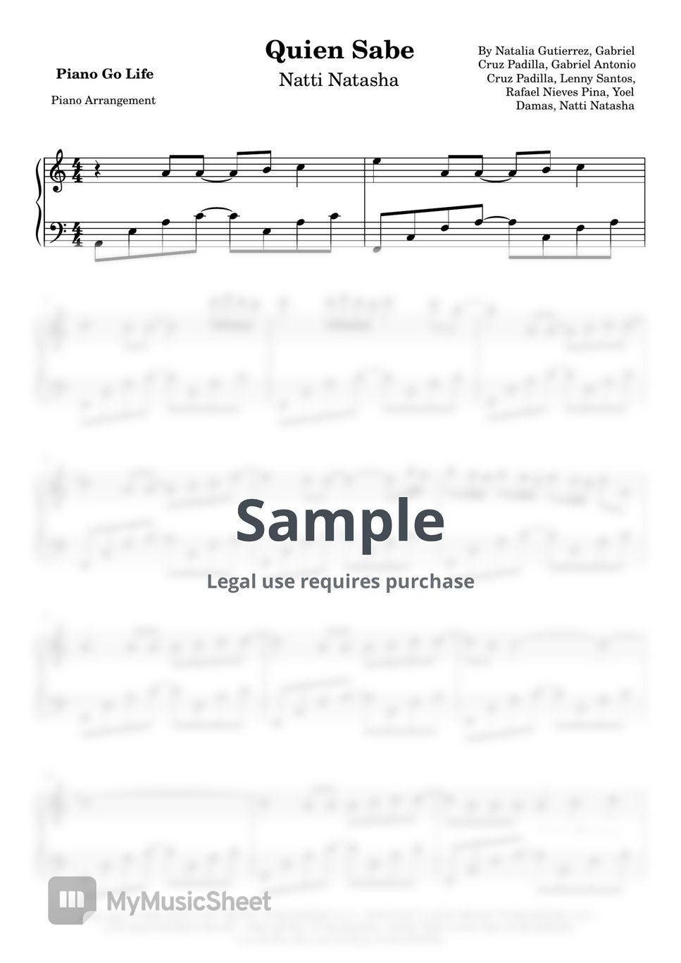 Natti Natasha - Quien Sabe Sheets by Piano Go Life