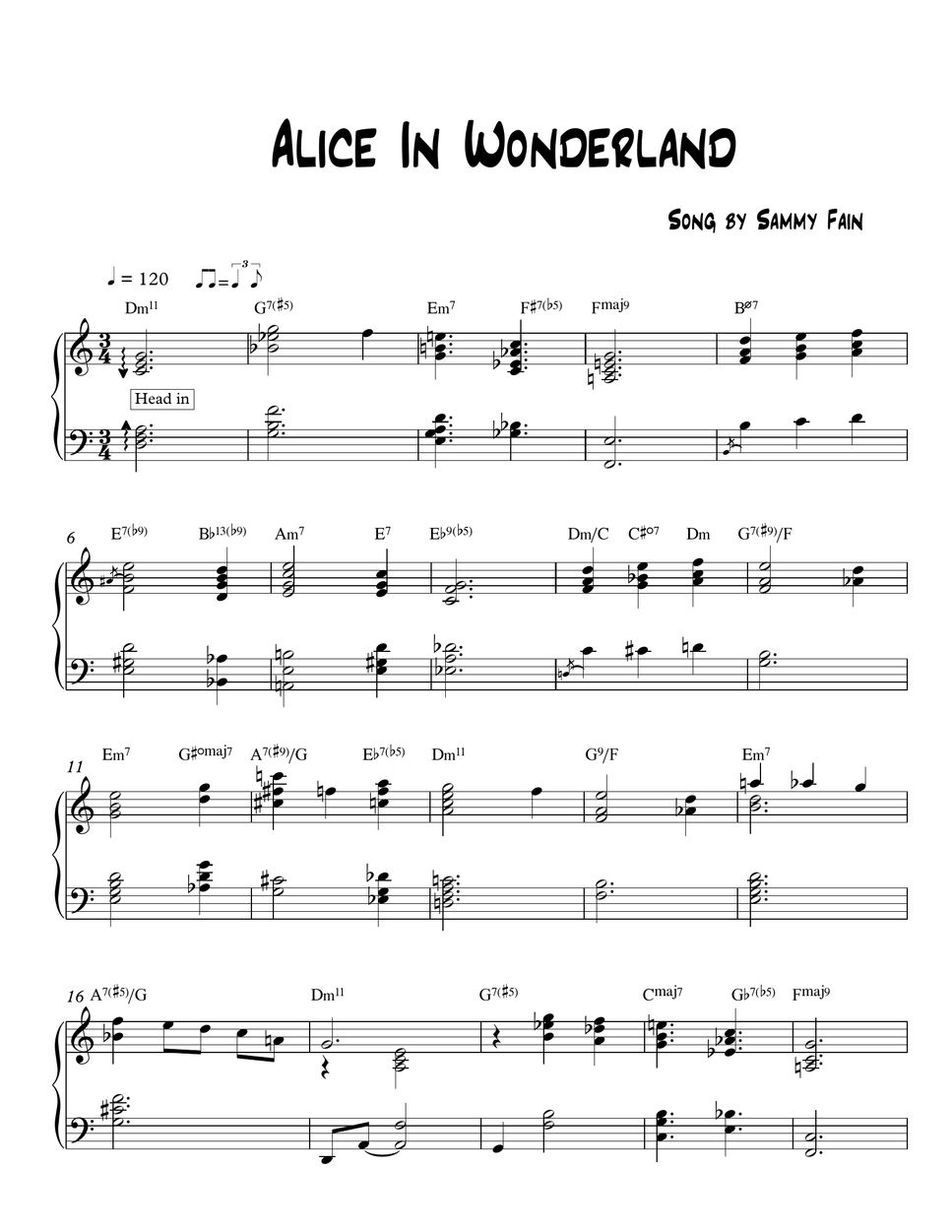Sammy Fain - Alice In Wonderland Partition musicale by MIWHA