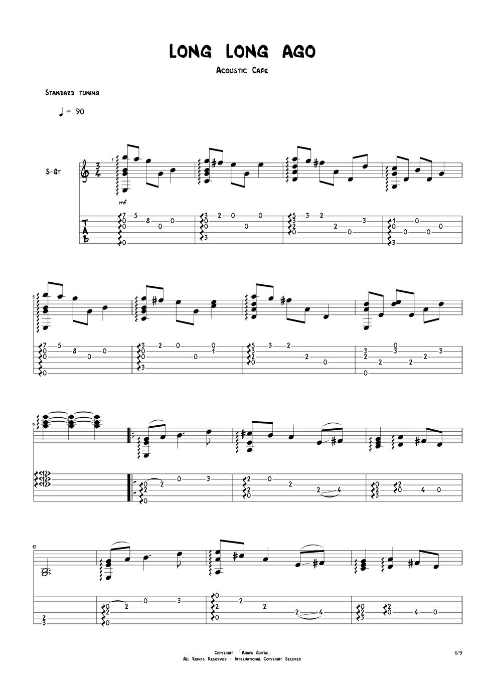 「Acoustic Cafe」 - Long long ago (Fingerstyle Guitar Tab) Sheets by ...