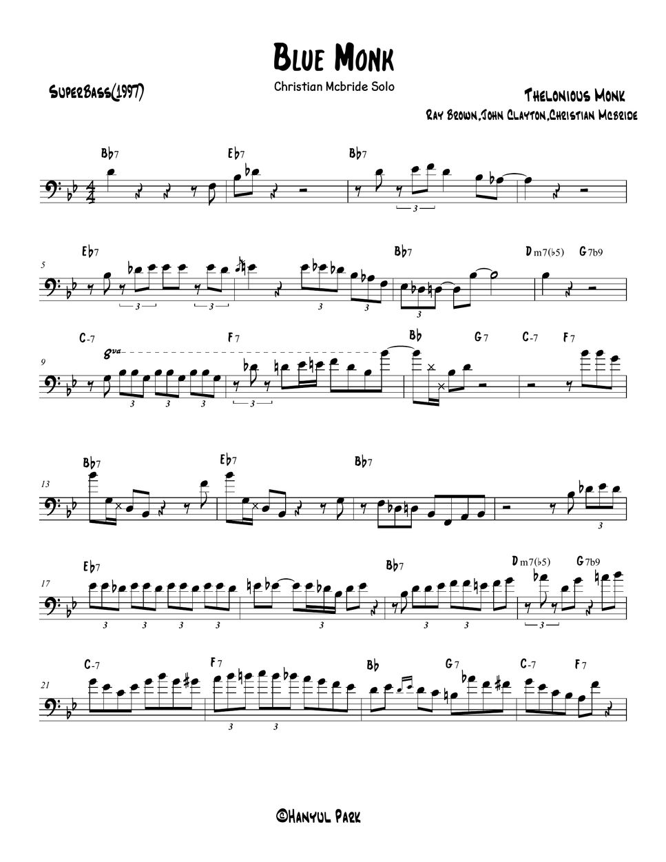 Christian Mcbride - Blue Monk (Solo) Partition musicale by Hanyul Park