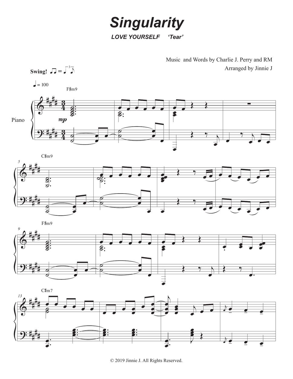 BTS(방탄소년단) - Singularity - Piano Sheet