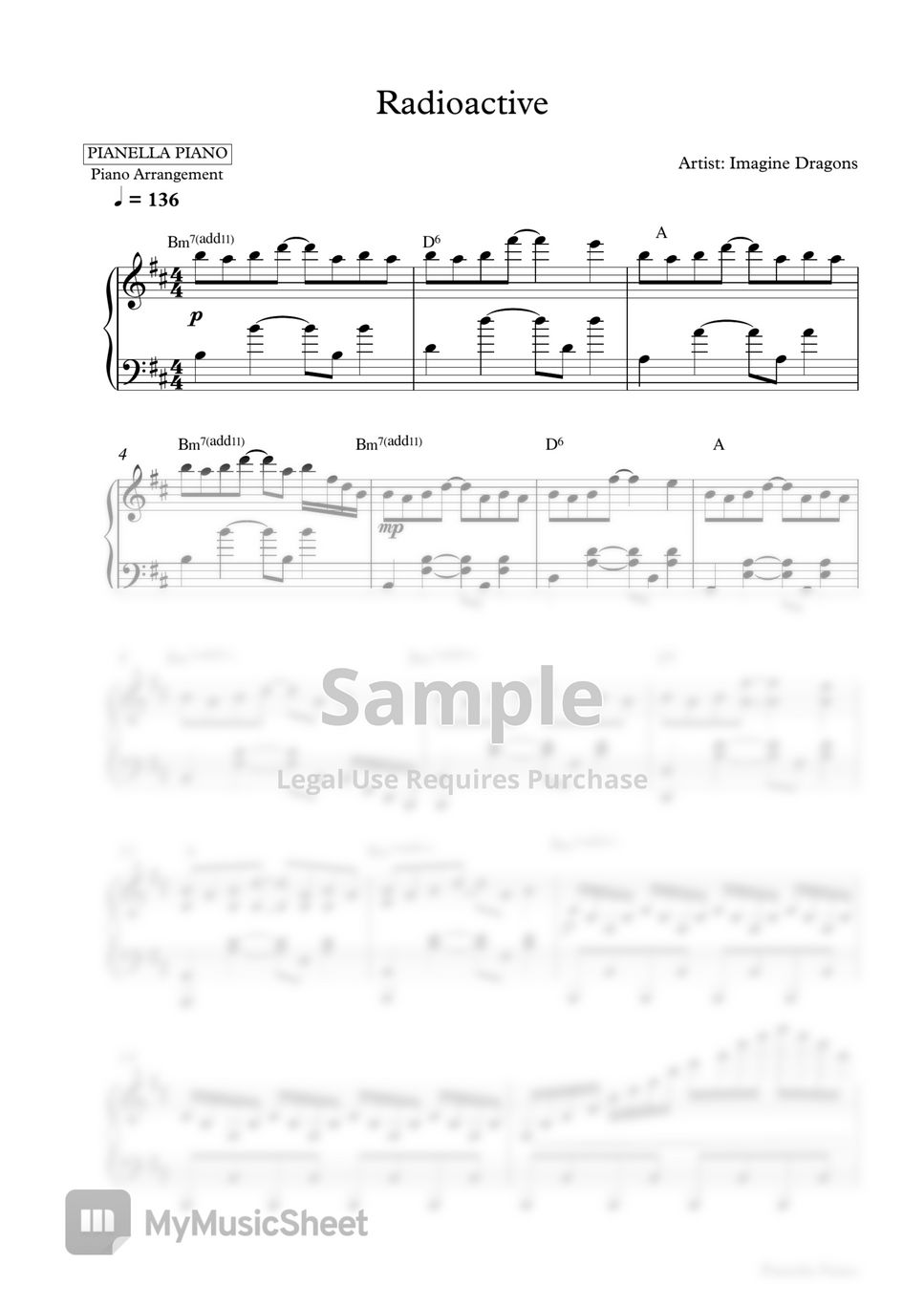 Radioactive Imagine Dragons Piano Sheet Music