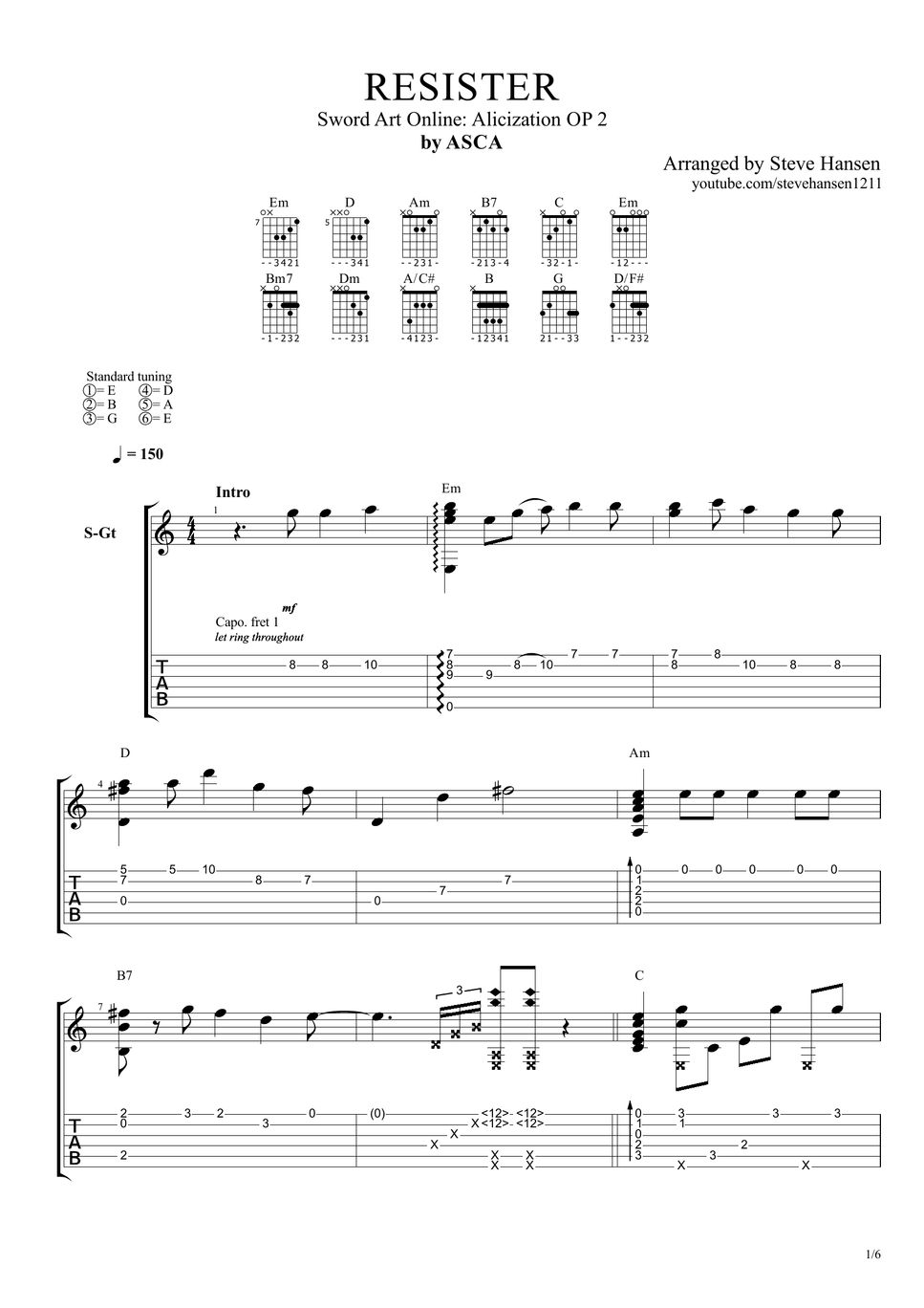 ASCA - RESISTER (From "Sword Art Online: Alicization") (Fingerstyle ...