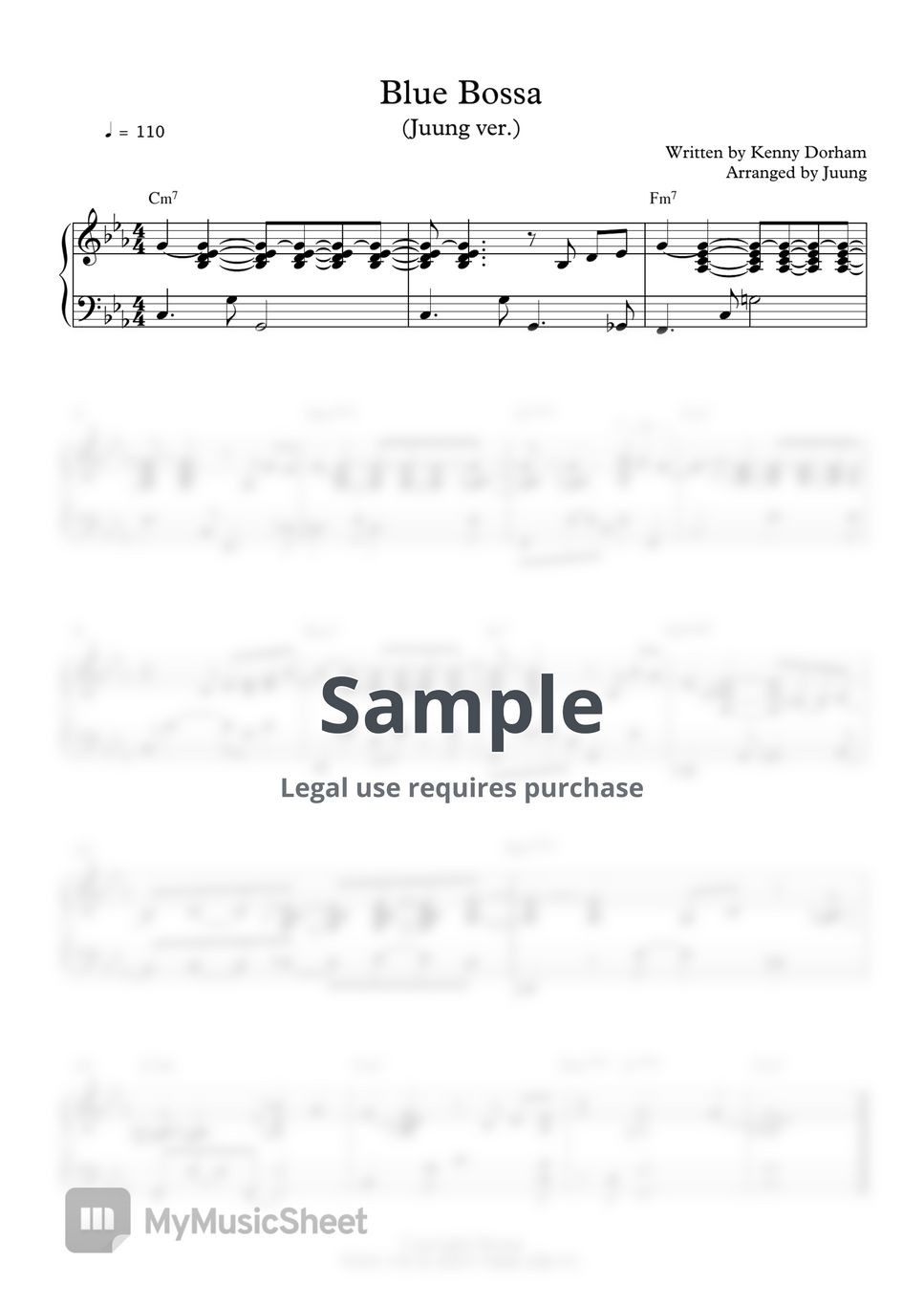 kenny dorham - Blue Bossa (양손피아노/JazzPiano/Bossa nova) Sheets by 주엉(Juung)