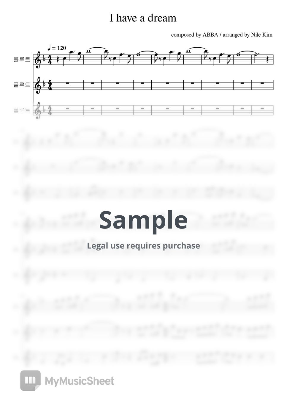 ABBA - I have a dream (flute ensemble) 악보 by Nile Kim