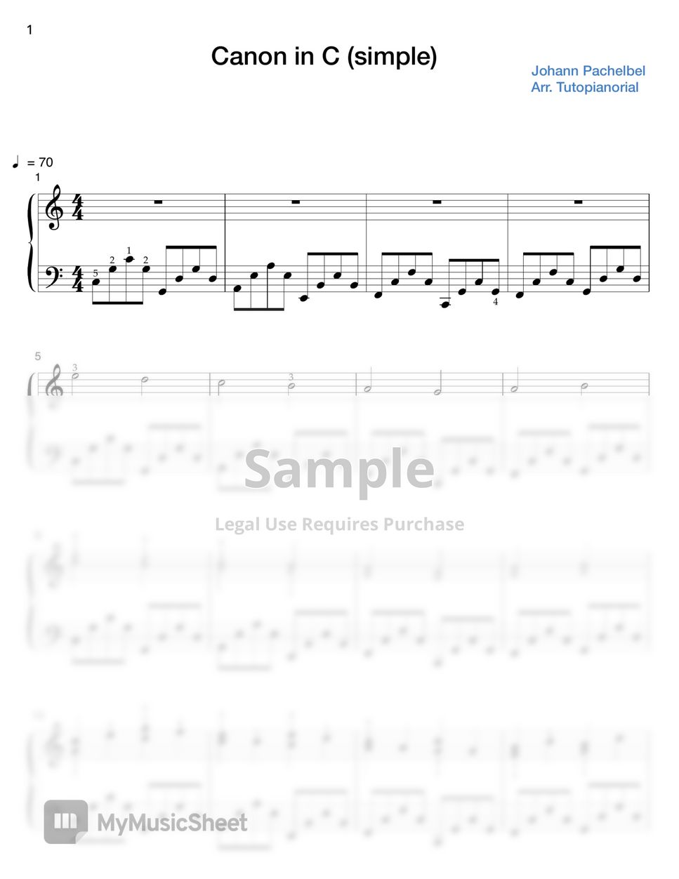 Pachelbel | George Winston - Canon in C (easy) Sheet Music by Tutopianorial