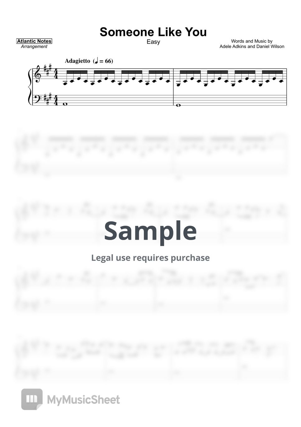 Adele - Someone Like You Sheet Music by Atlantic Notes