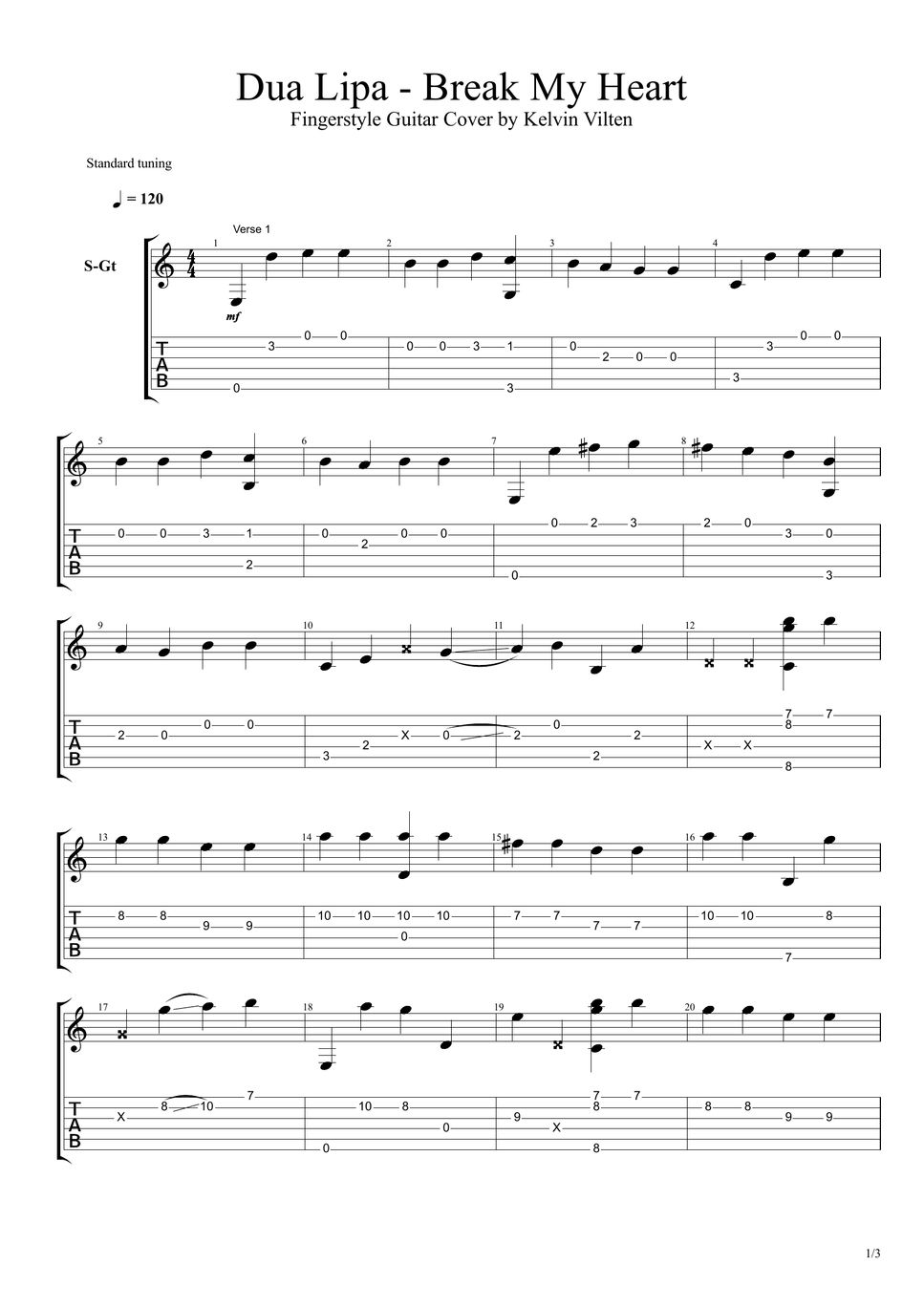 DUA LIPA - Break My Heart TAB by Kelvin Vilten