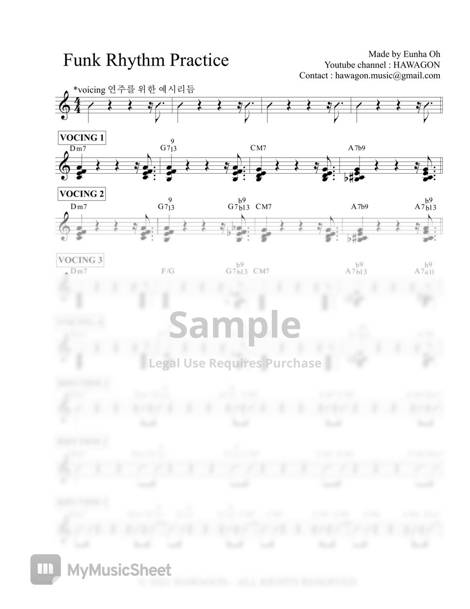 HAWAGON - Funk Piano Rhythm Practice 악보 by HAWAGON