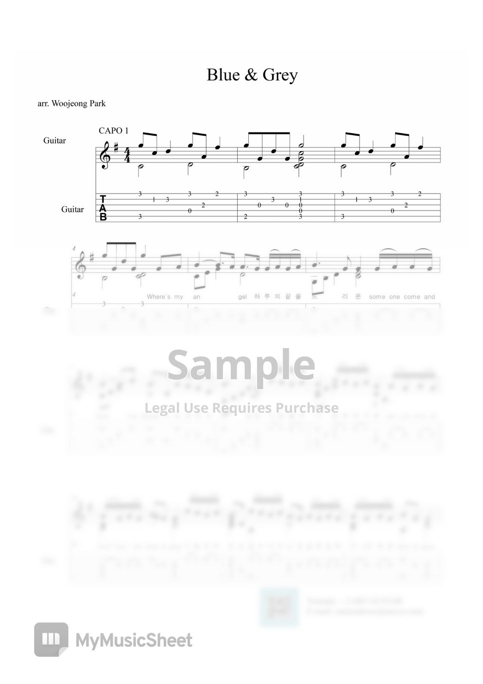 BTS - Blue & Grey (guitar tab) แผ่น by Woojeong Park