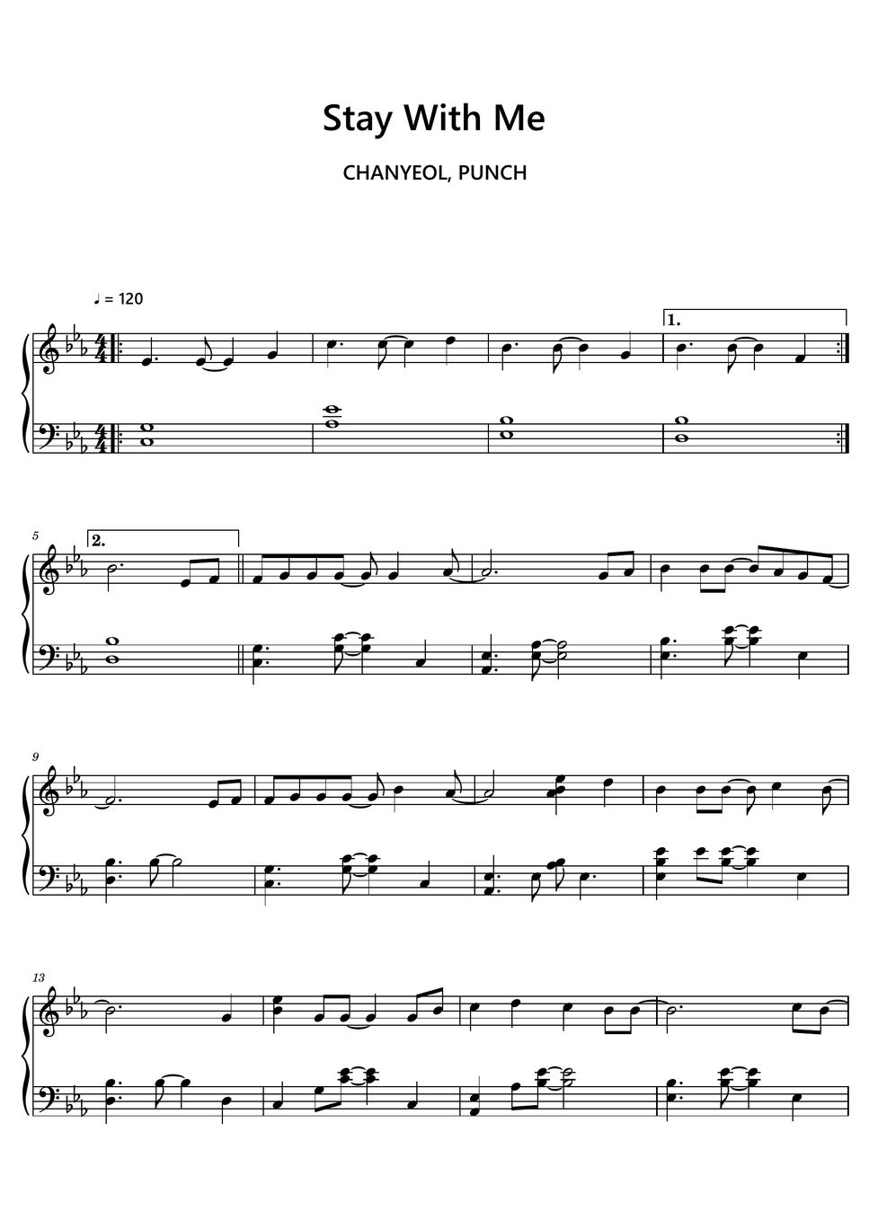 CHANYEOL, PUNCH - Stay With Me (Sheet Music, MIDI,) Blad by sayu