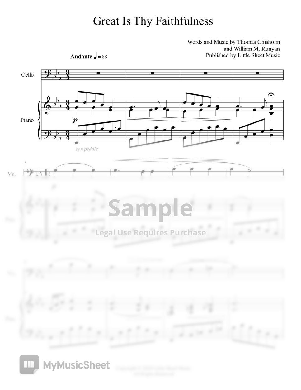 William M Runyan Great Is Thy Faithfulness Cello Solo With Piano
