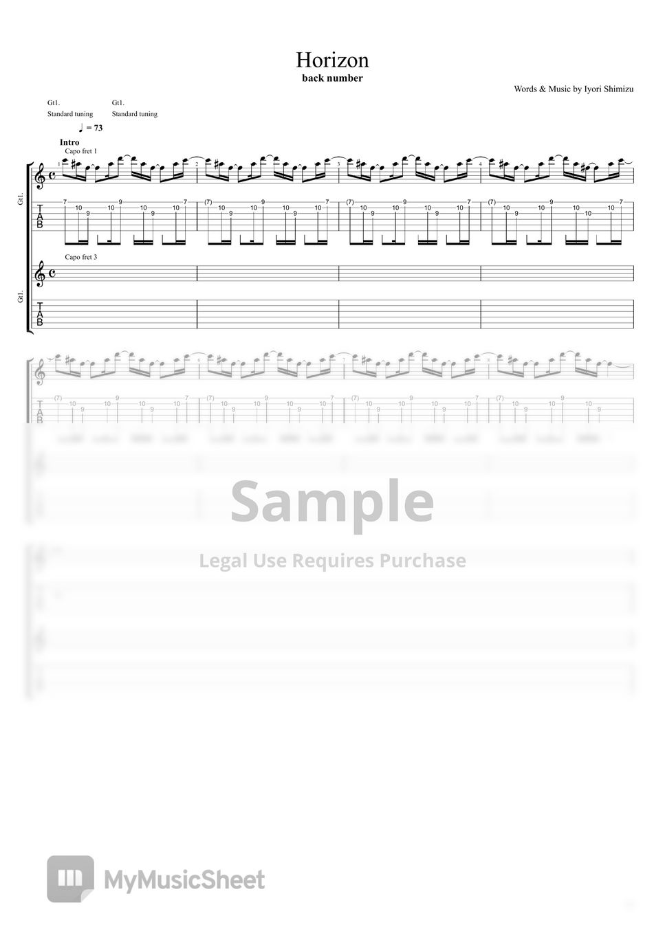 back number - 水平線 (エレキギターPart) Sheets by キリギリス