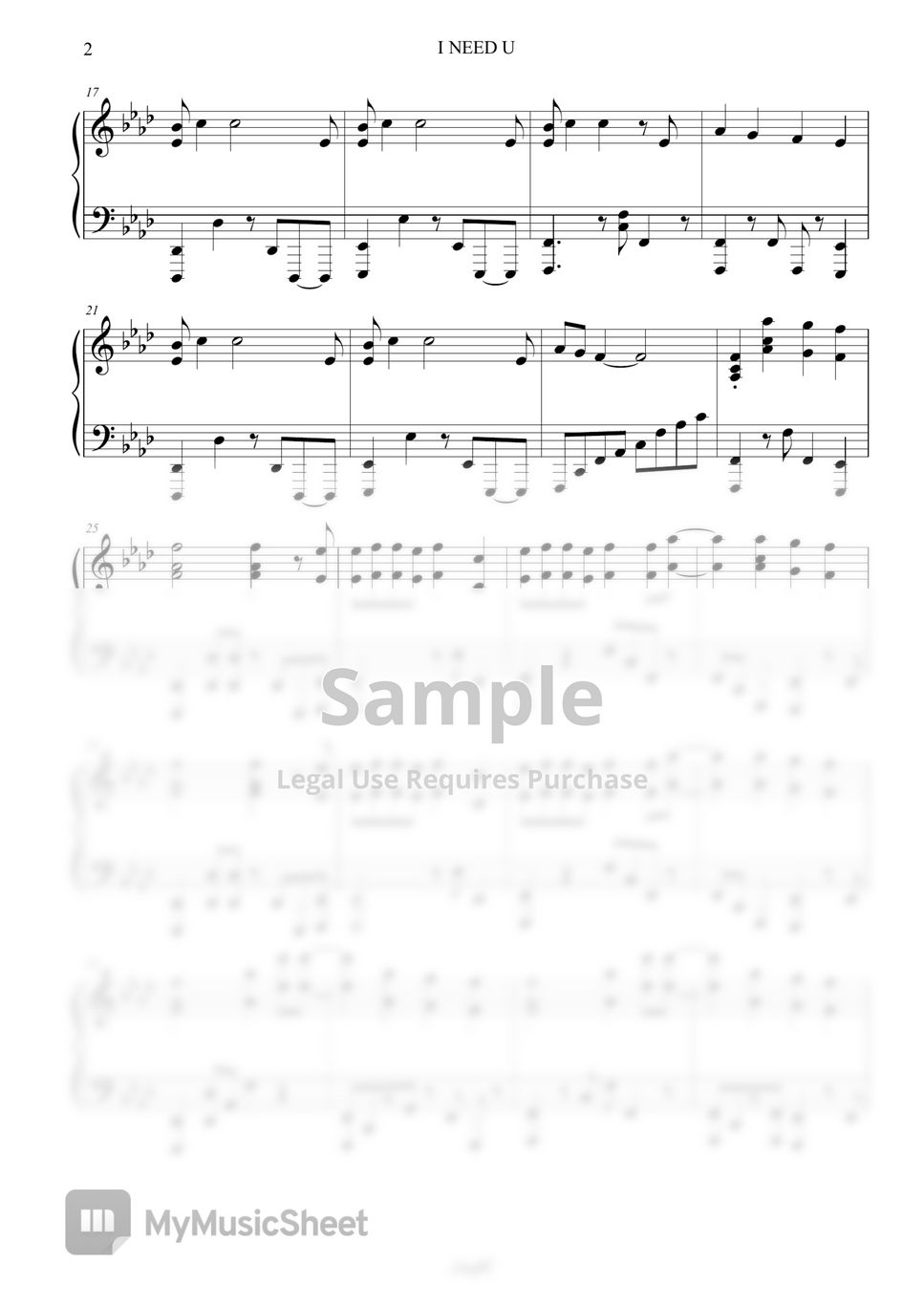 BTS - I NEED U Sheets