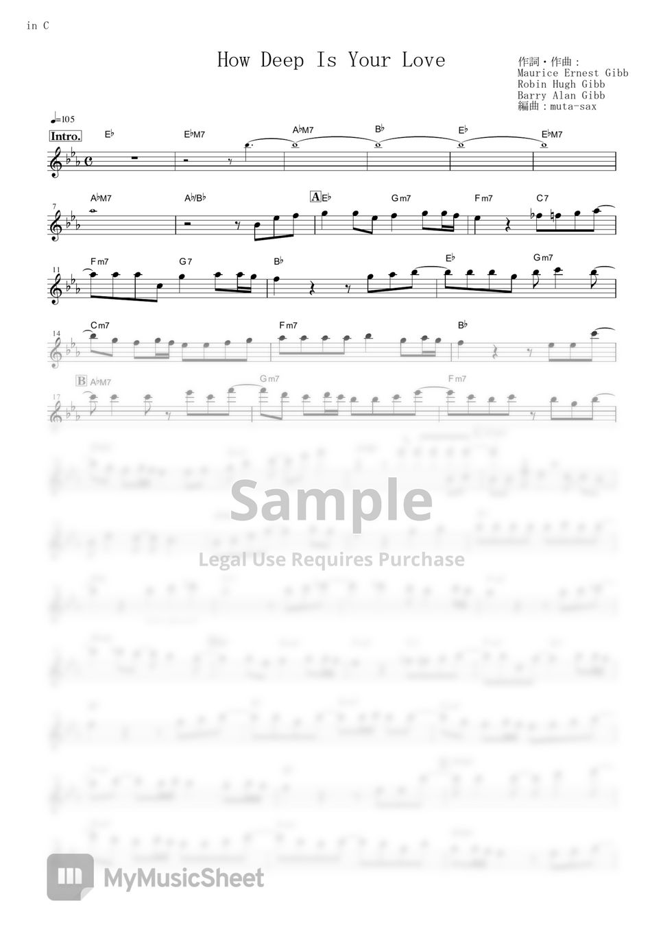 Bee Gees - How Deep Is Your Love (in C) Sheets