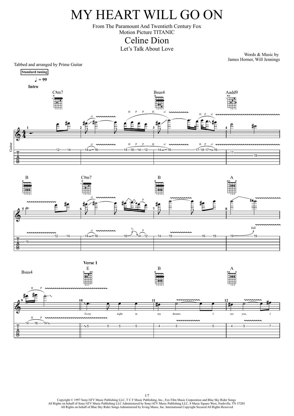 Celine Dion - My heart will go on - Titanic (PDF + Guitar Pro Tab ...