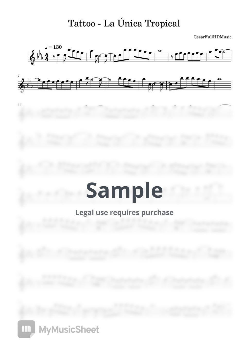 La Única Tropical - Tattoo Sheet Music