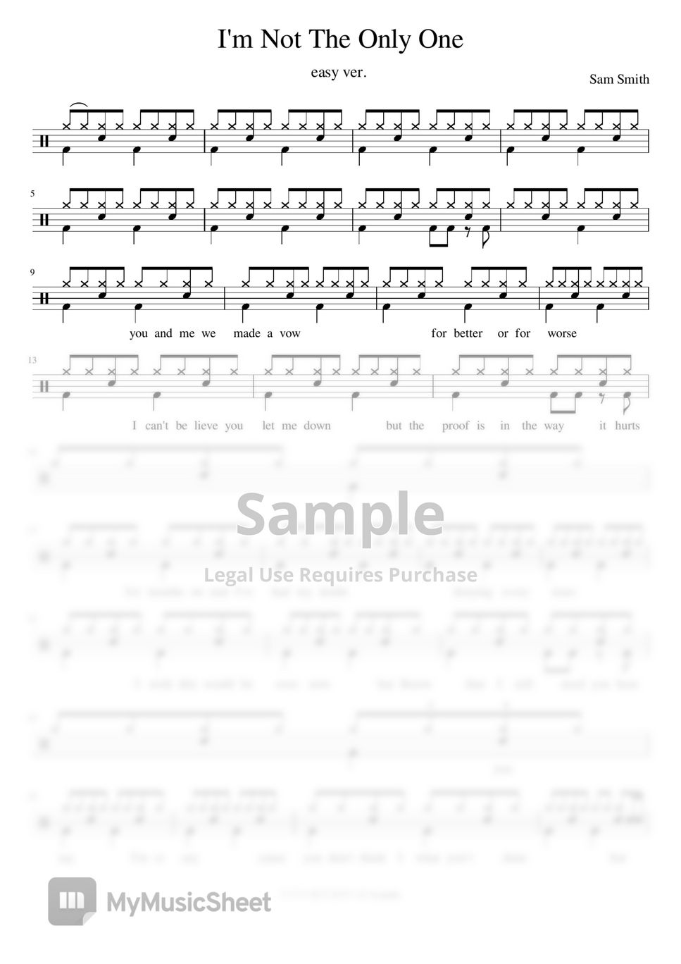 Sam smith - I'm not the only one 楽譜 by 알려드럼