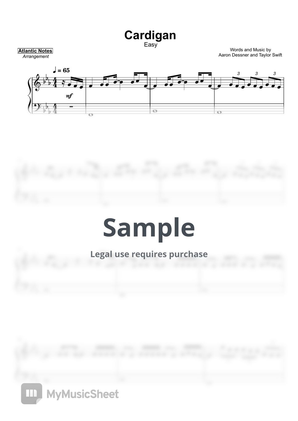 Taylor Swift - Cardigan Sheets by Atlantic Notes