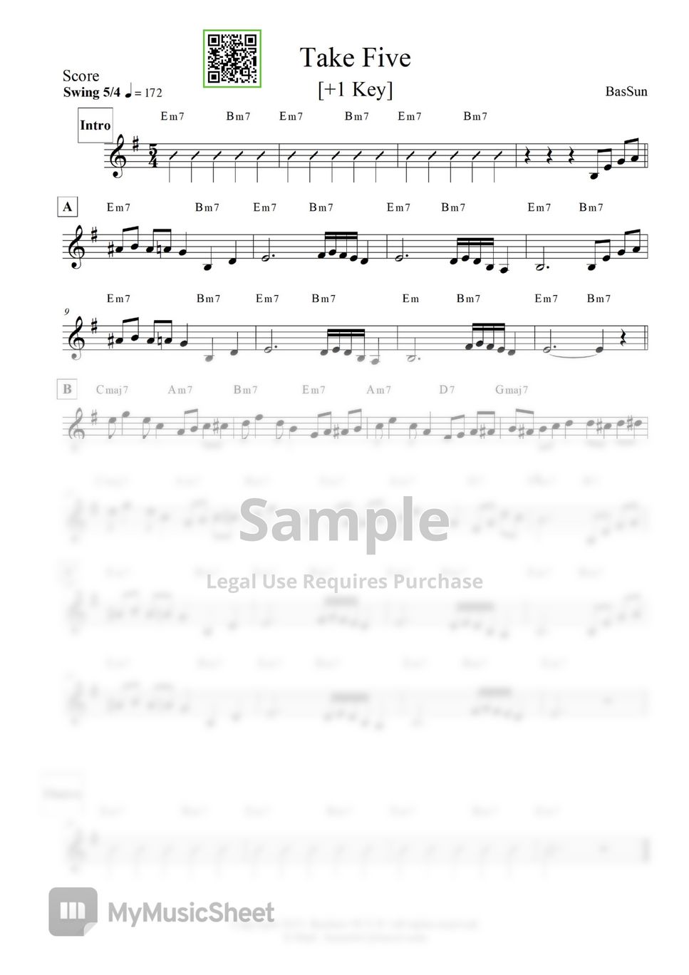 Dave Brubeck - Take Five (Jazz / +1 key / Take Five) Partitura by BasSun