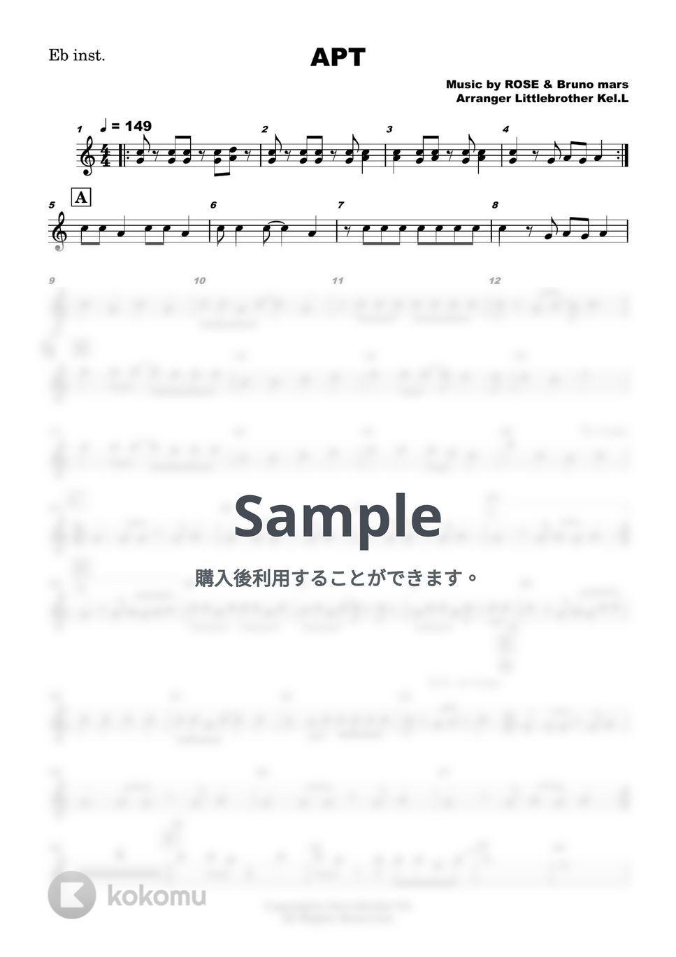 ROSÉ & Bruno Mars - APT. (Eb inst) 楽譜 by Littlebrother Kel.L