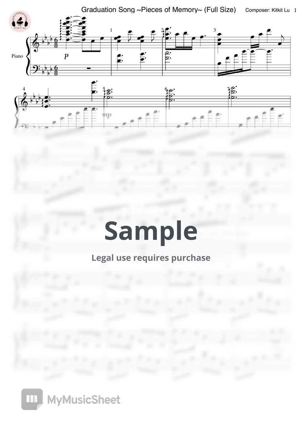 Kitkit Lu - Graduation Song ~Pieces of Memory~ (DEEMO・VOEZ収録曲) Sheet Music