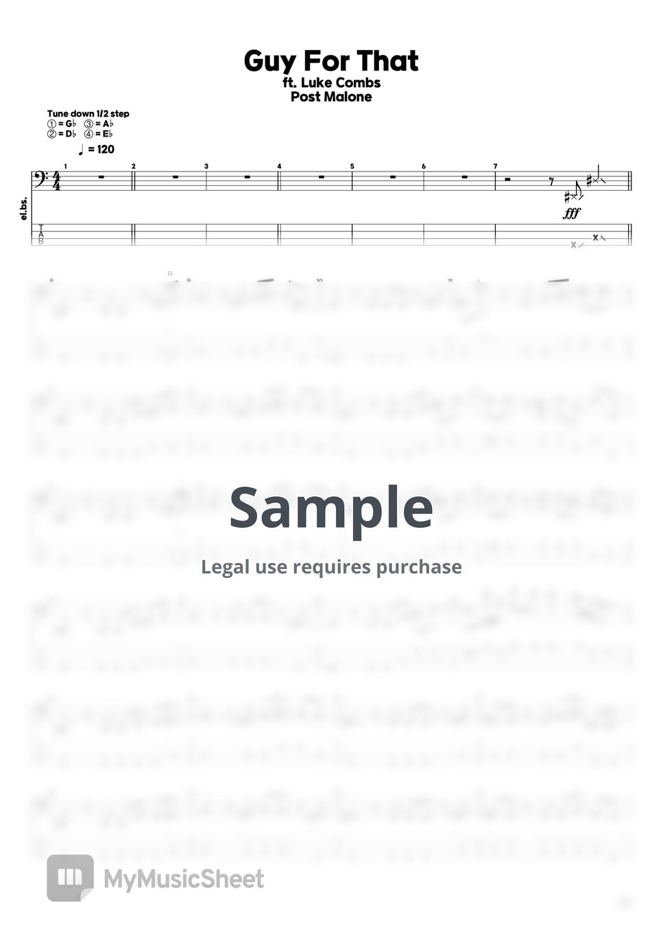 Post Malone - Guy For That ft. Luke Combs Tab + 1staff by BassBlur