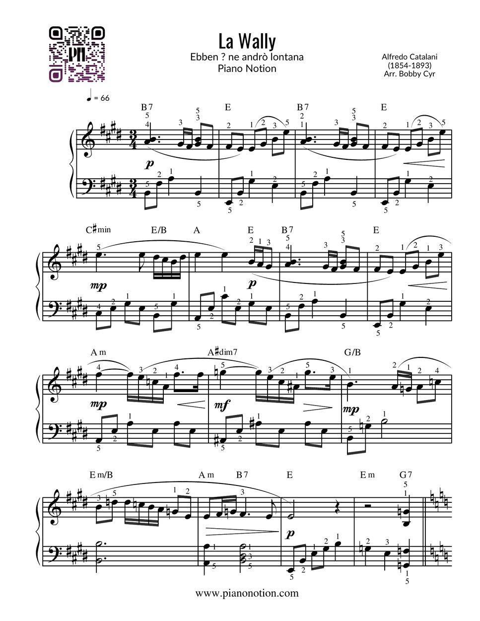 Alfredo Catalani - La Wally - Ebben ? ne andrò lontana (Piano Solo) Sheets by Piano Notion