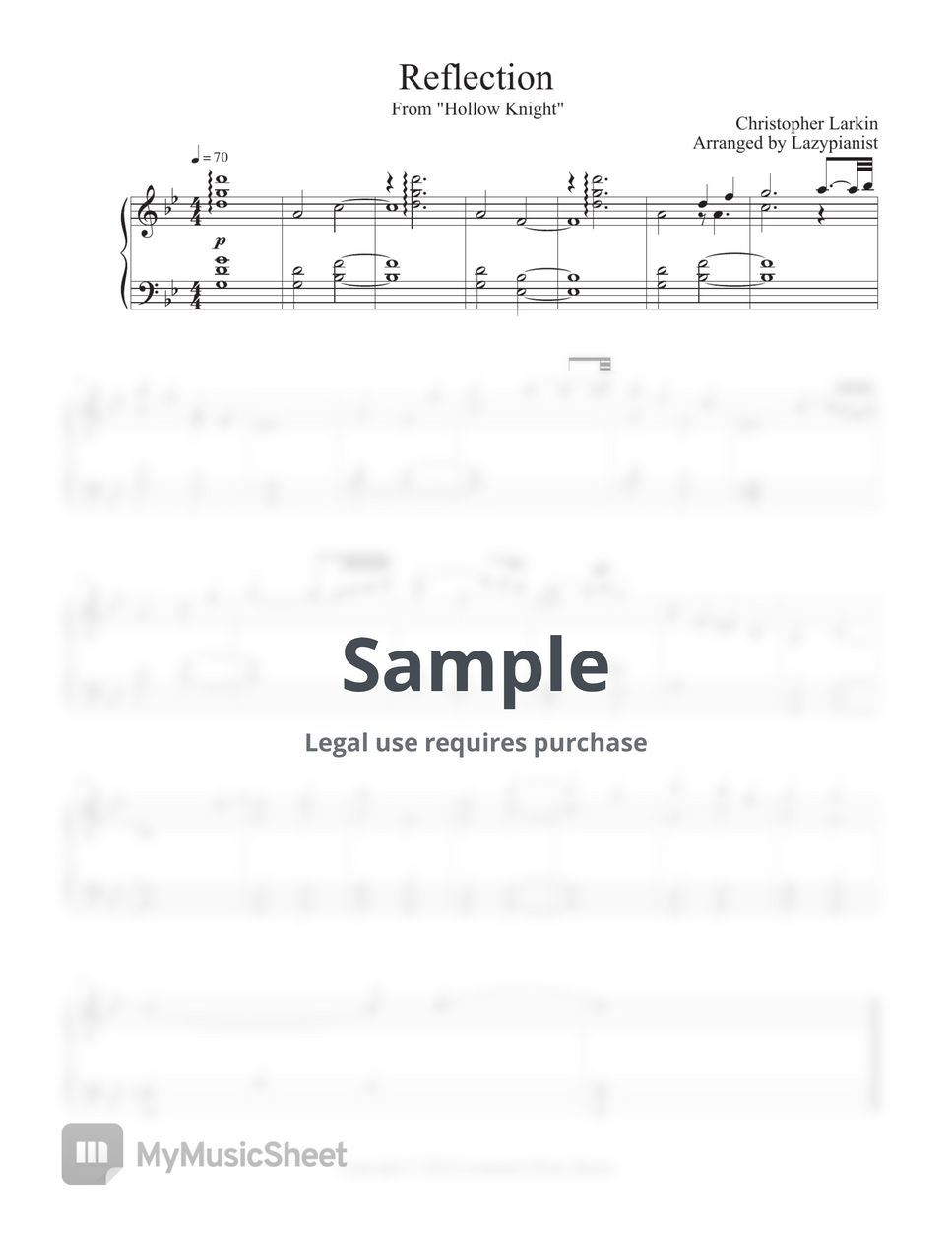 Christopher Larkin - Reflection (From "Hollow Knight") Sheets by ...