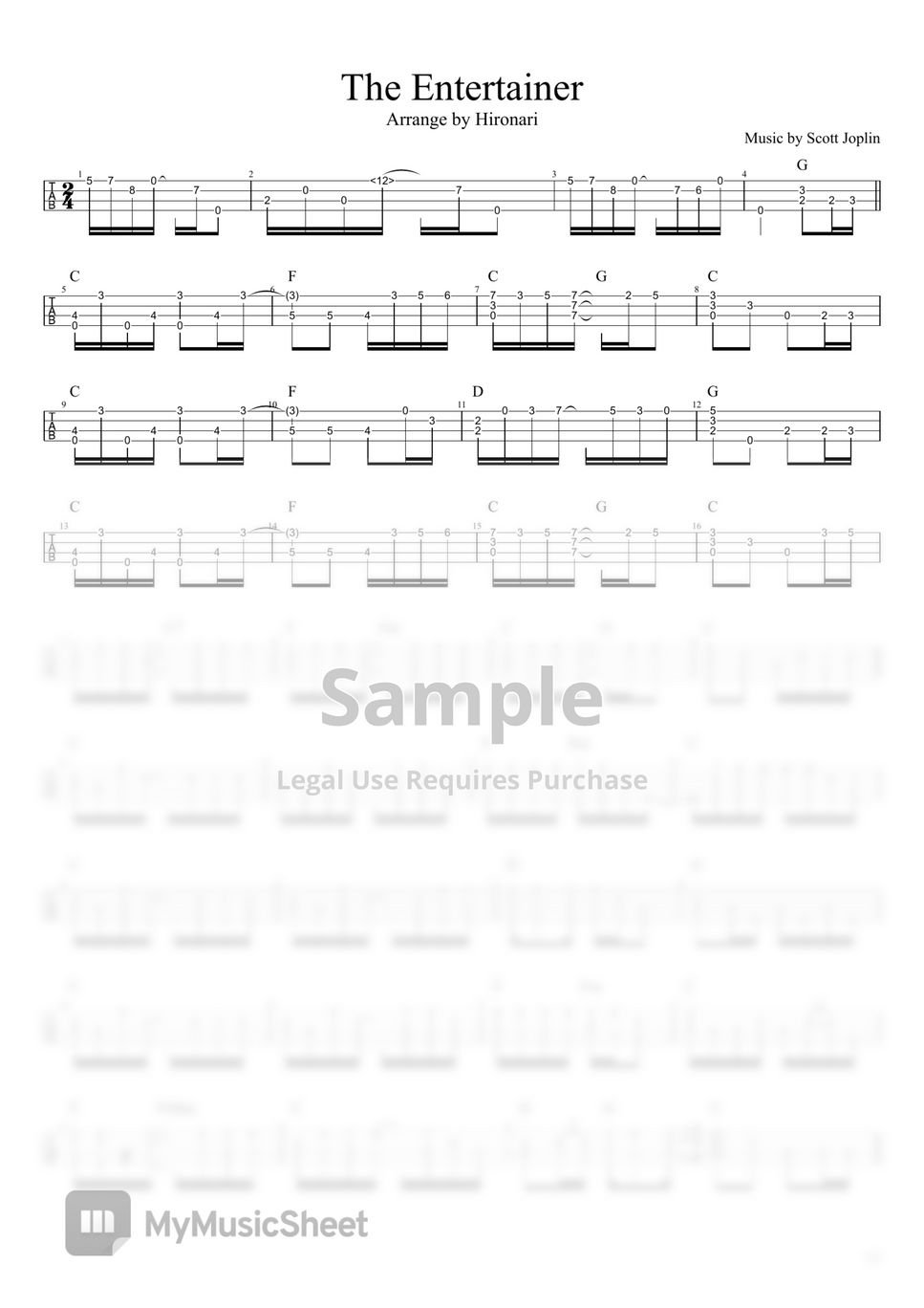 スコット・ジョプリン - The Entertainer (Solo Ukulele / High-G) Sheet Music by 浩成