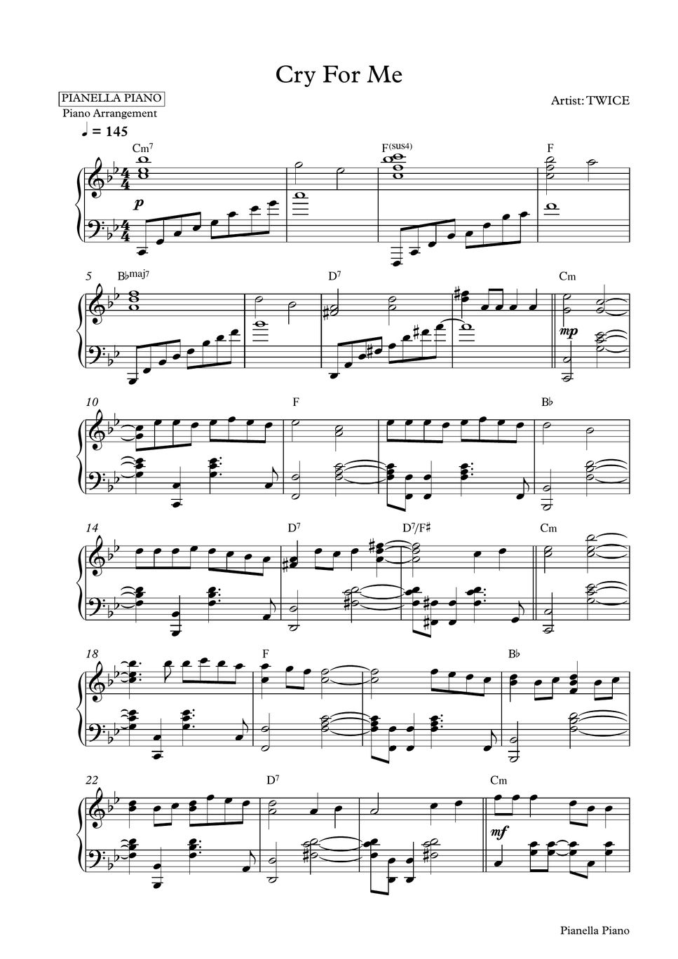 TWICE - Cry For Me (Piano Sheet) Sheet by Pianella Piano