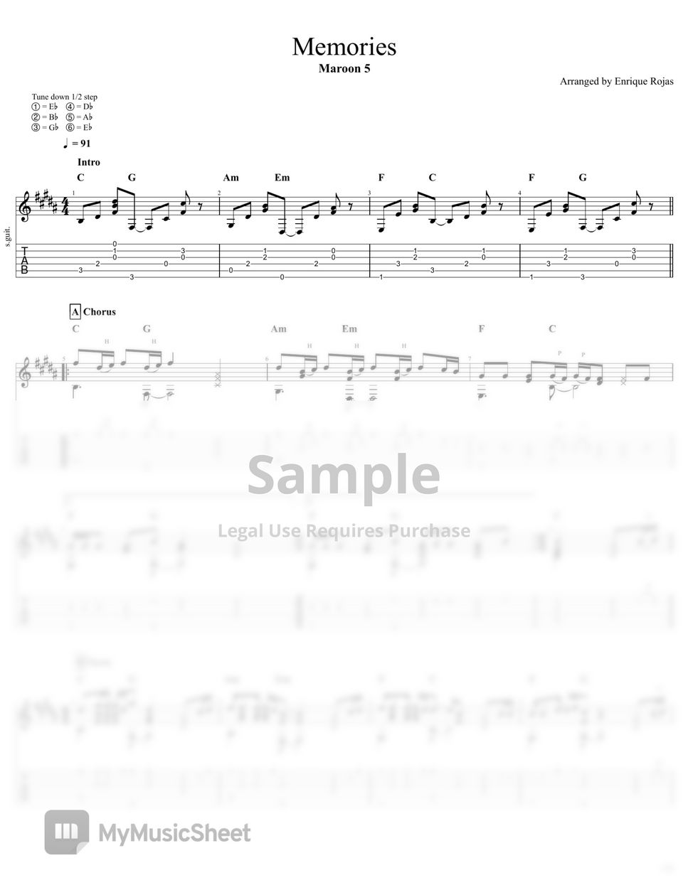 Maroon 5 - Memories (Acoustic Guitar) Sheets by Enrique Rojas