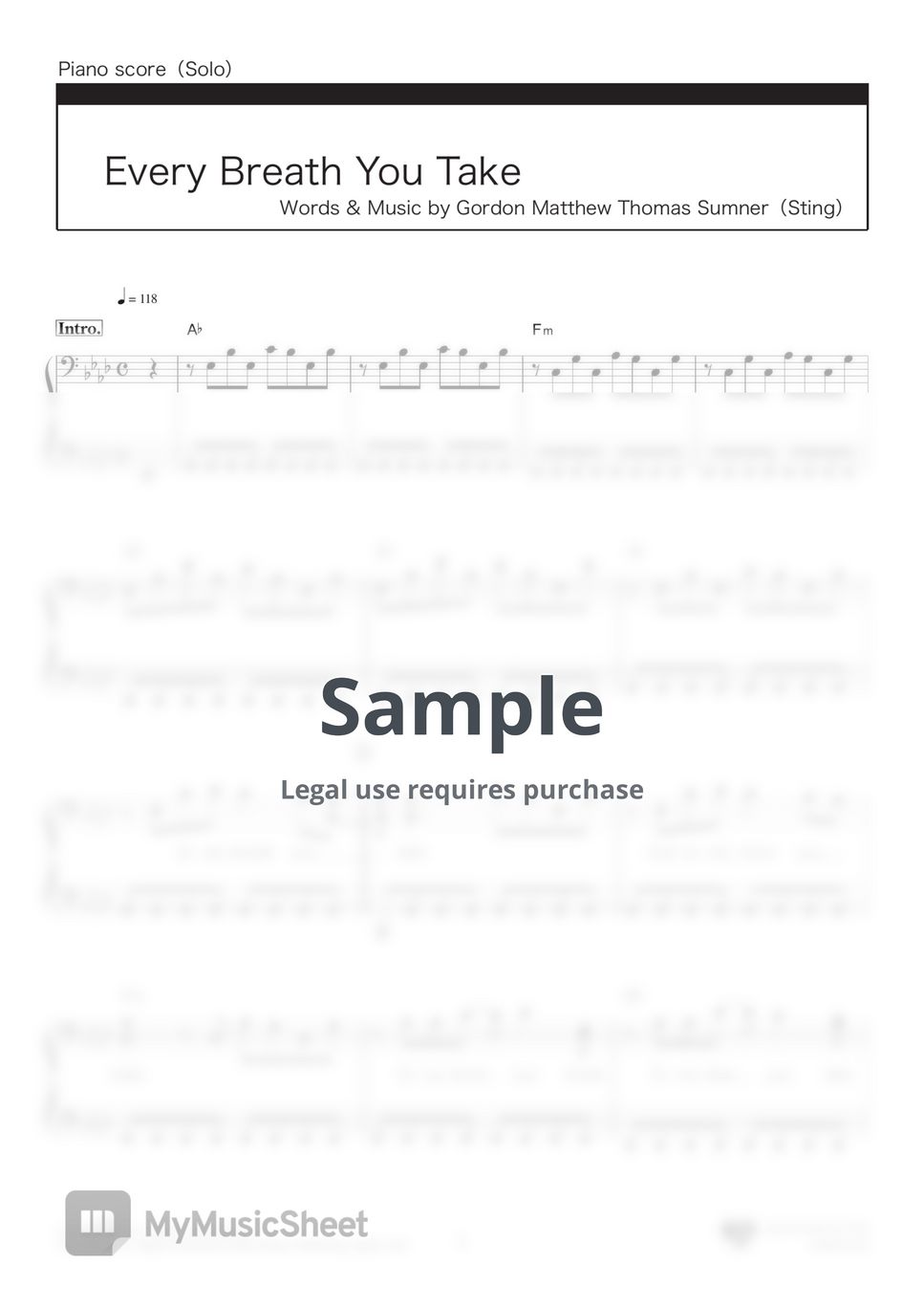 The Police - Every Breath You Take (Intermediate level) Sheet Music by gakufushigotonin__高橋美夕己