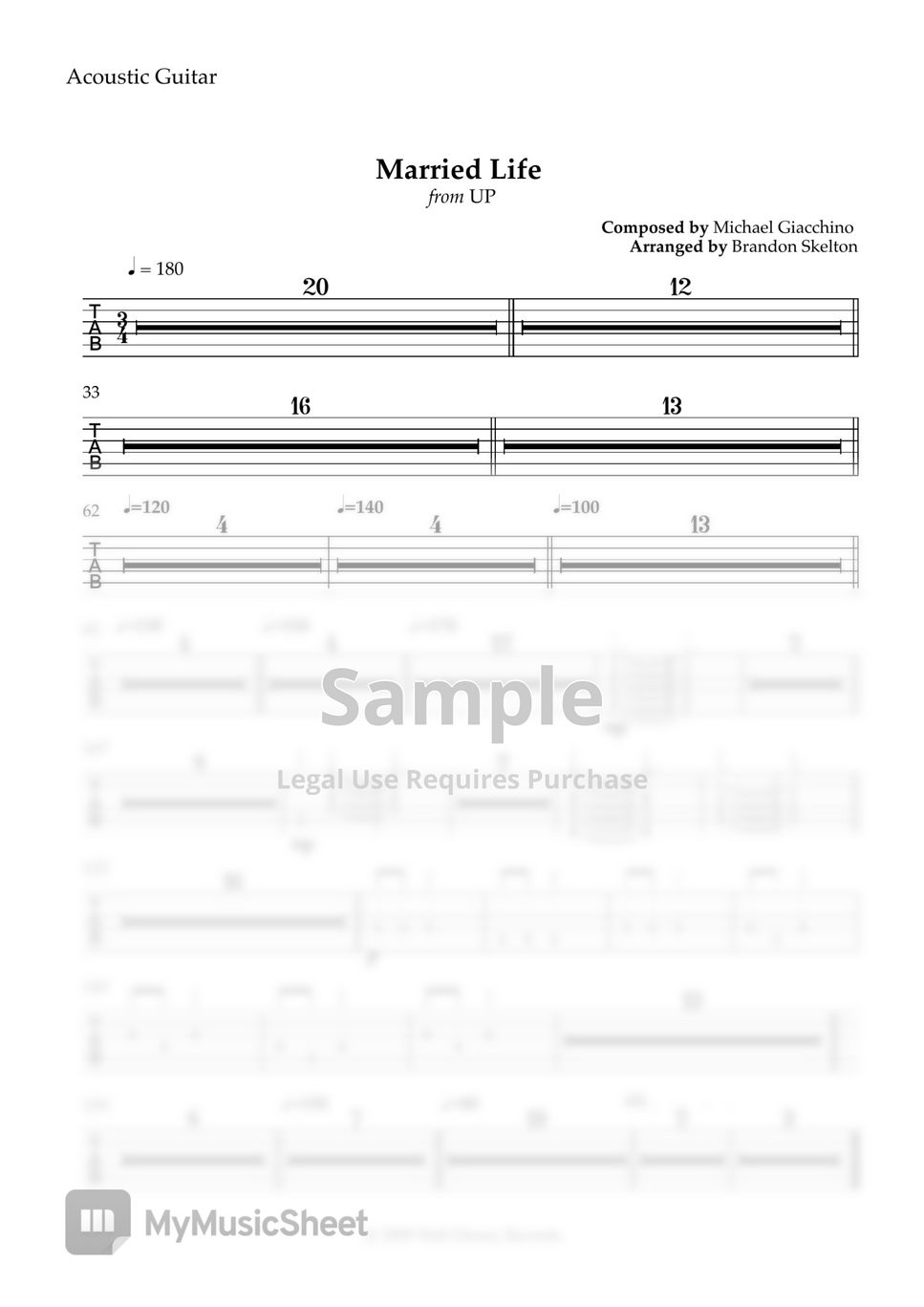 Michael Giacchino - Married Life (Parts) Sheet Music by Brandon Skelton