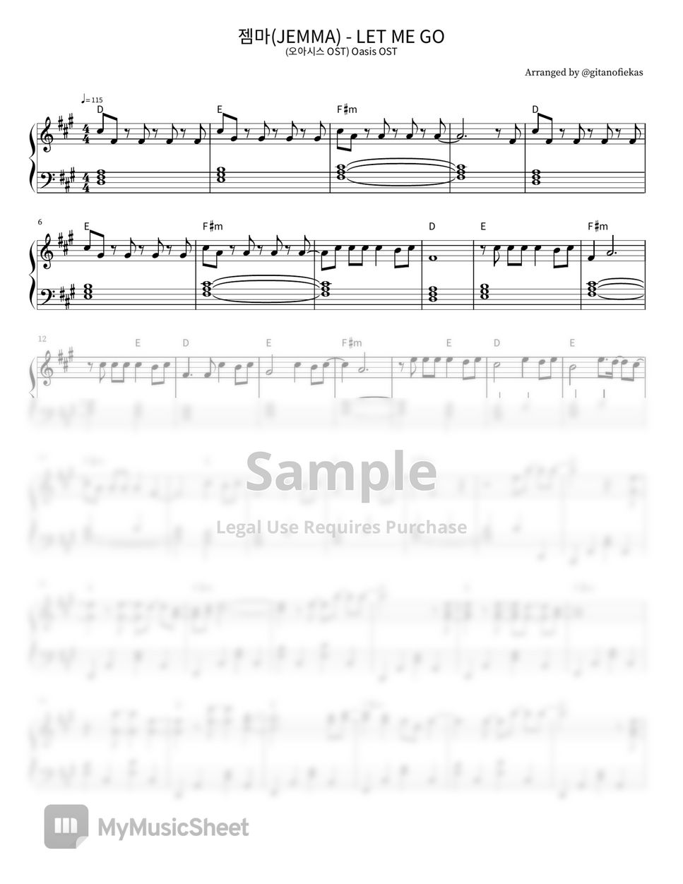 (오아시스 OST) Oasis OST - 젬마(JEMMA) - LET ME GO Sheets by Gita Nofieka