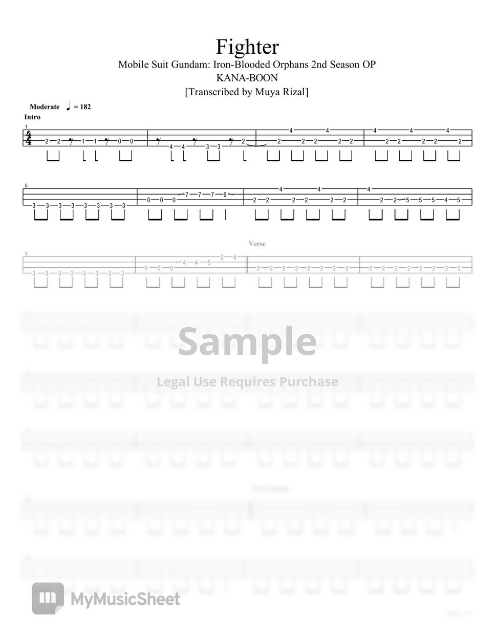 KANA-BOON - Fighter (Bass TAB) Sheets by Muya