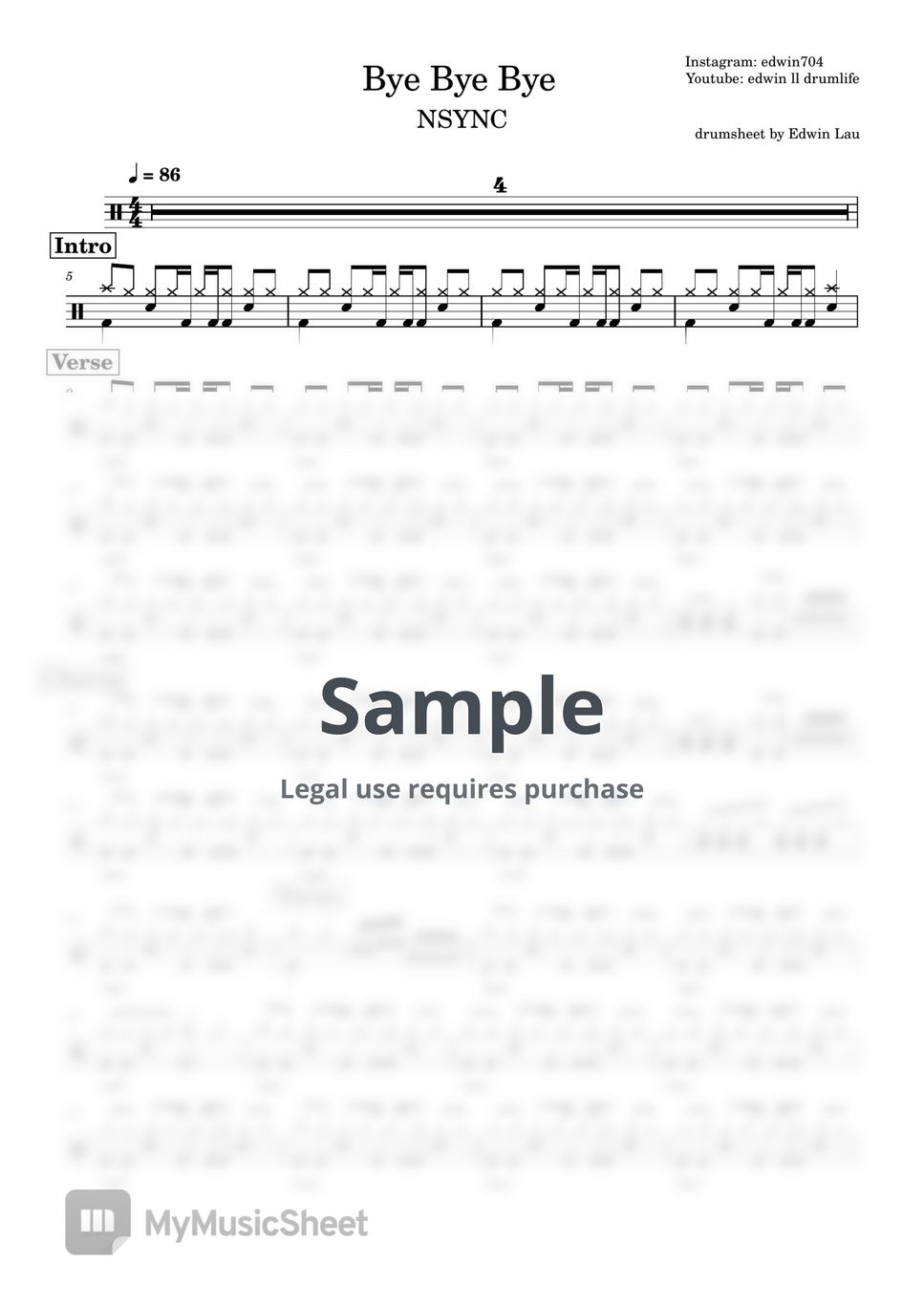 NSYNC - Bye Bye Bye 악보 by edwin ll drumlife