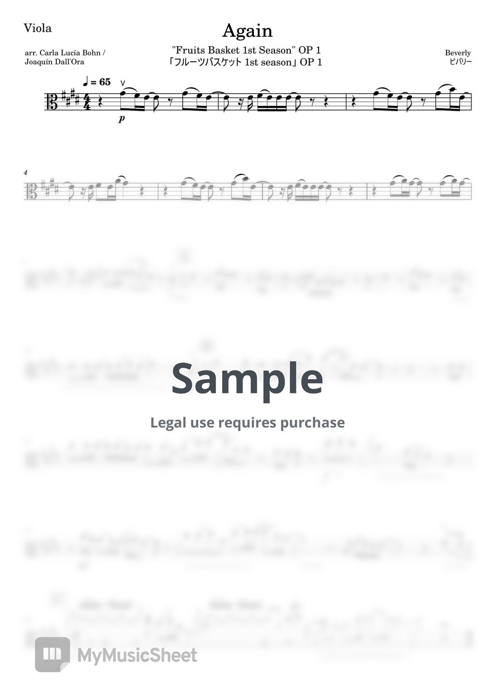 Beverly - Again | "Fruits Basket 1st Season" OP 1 [Viola] نوتة by Carla ...