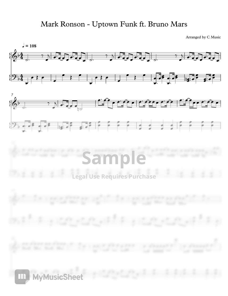 Mark Ronson ft. Bruno Mars - Mark Ronson - Uptown Funk نوتة by C Music
